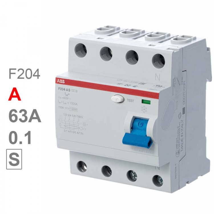 УЗО ABB F204 A S-63/0.1 63А 100mA (А) селективный 2CSF204201R2630