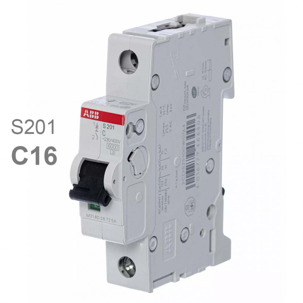 Автомат ABB S201 C16 16A (C) 6kA 2CDS251001R0164 - купить по выгодной цене
